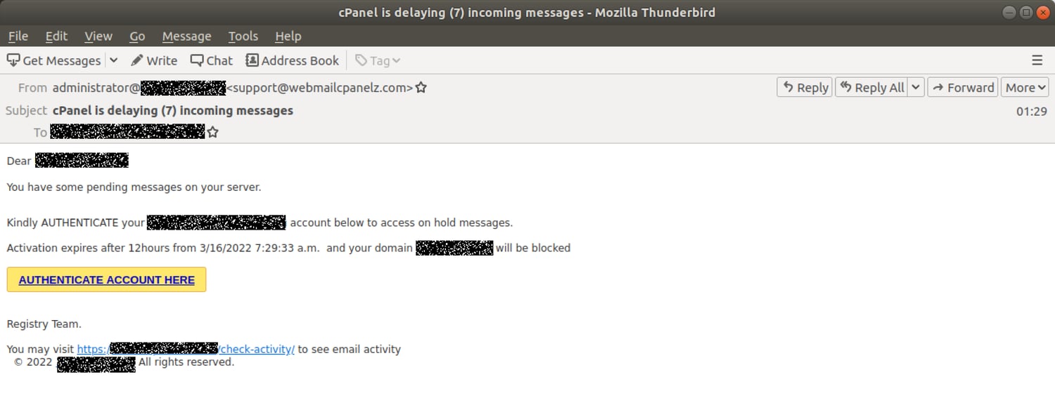 cPanel is Delaying Messages - Phishing Scam Targets Inboxes